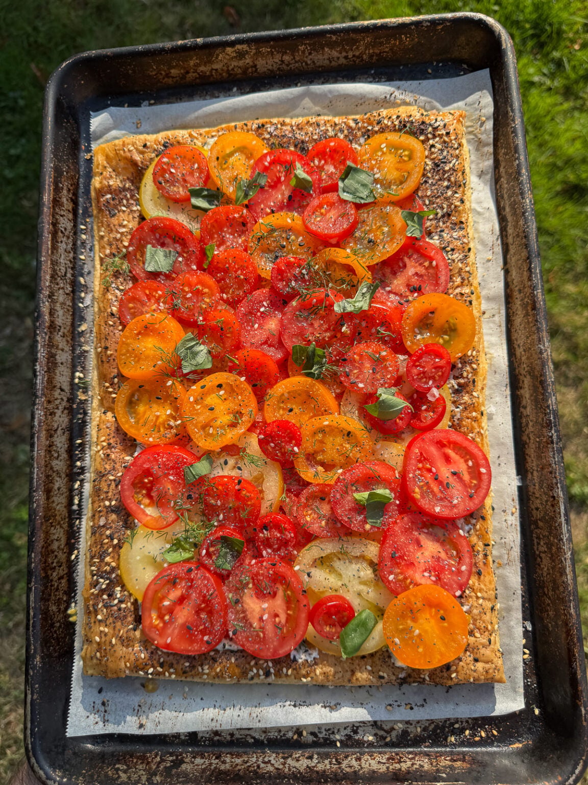 Everything Bagel Puff Pastry Tomato Tart - Salt. Butter. Smoke.